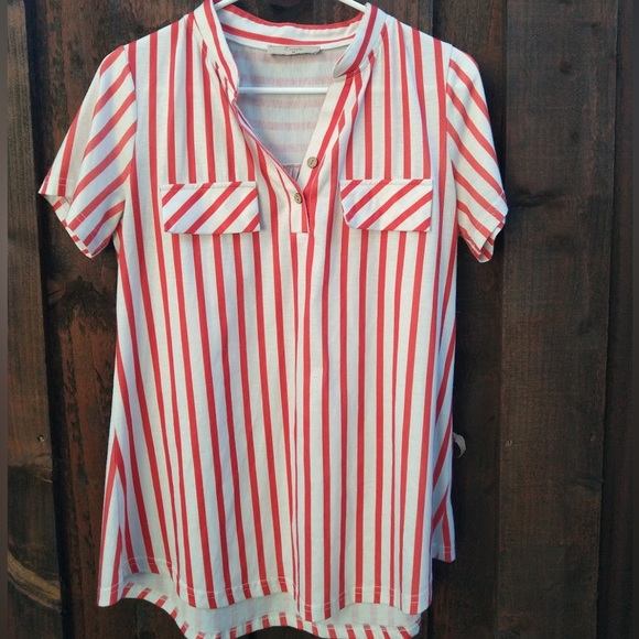 Cestyle | Tops | Vintage Cestyle Red White Striped Button Down Short ...